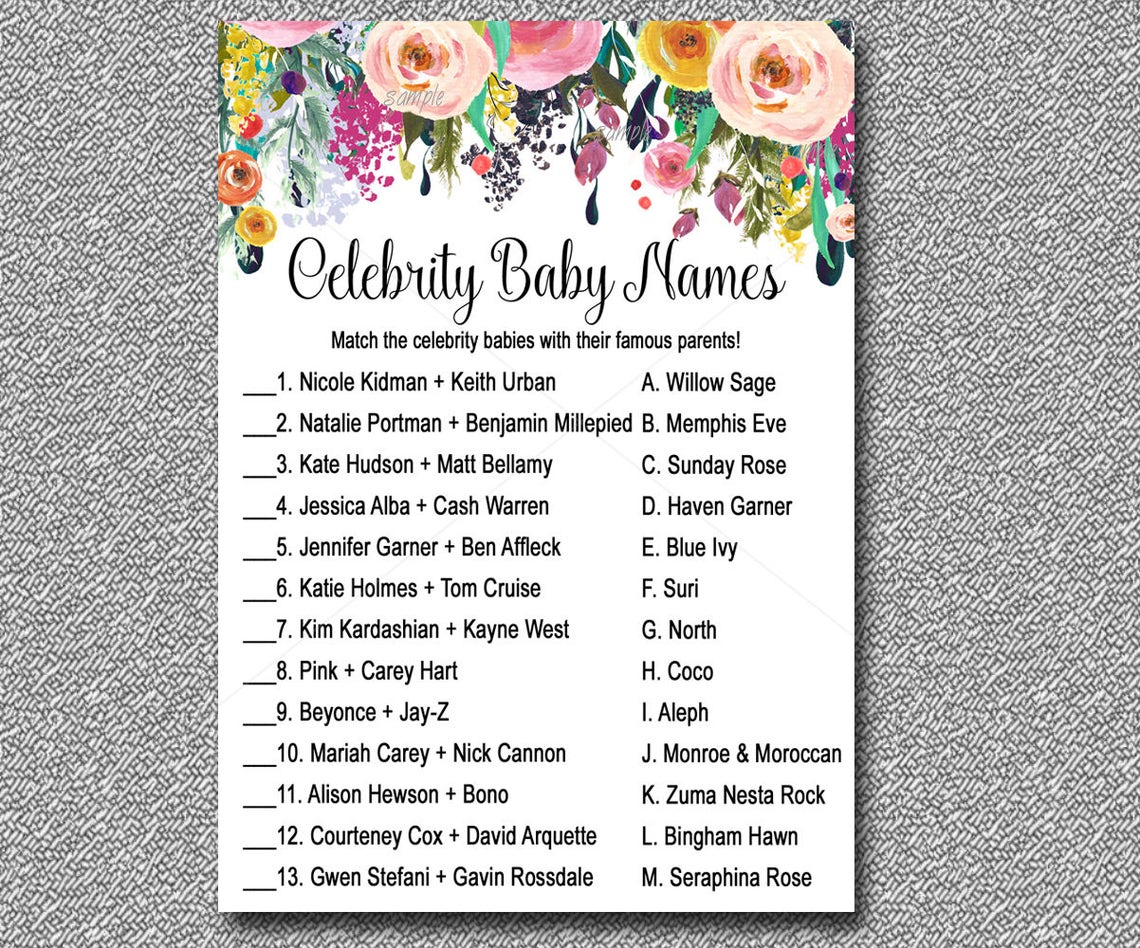 Floral Baby Shower Game Celebrity Baby Name Game Printable | Etsy