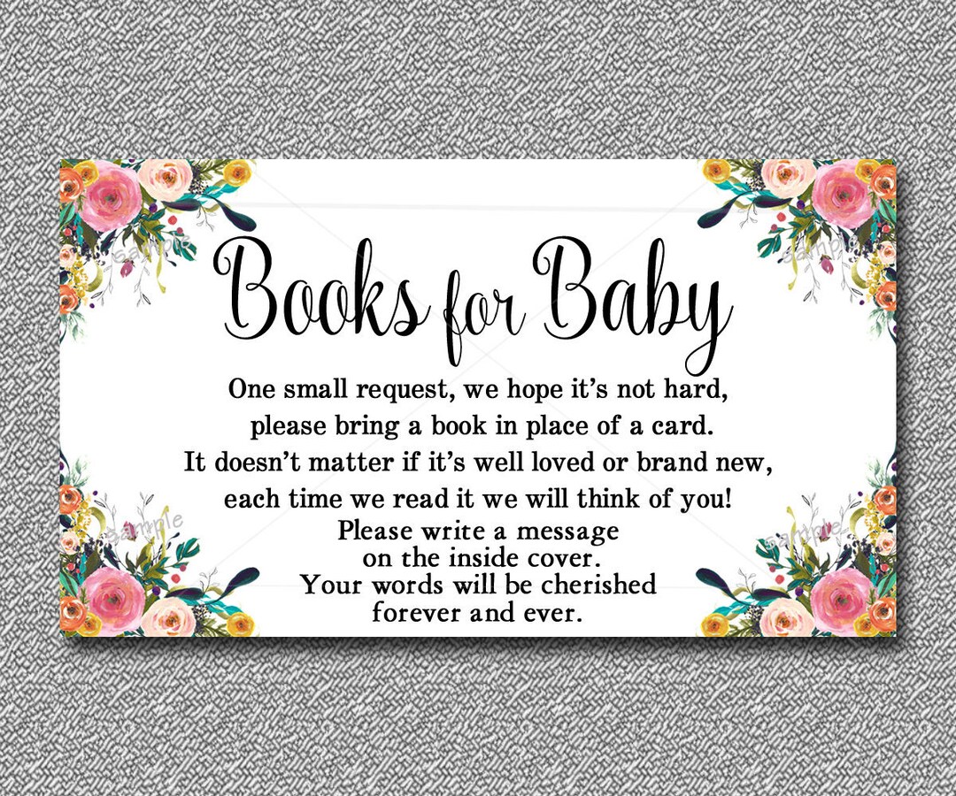 Floral Baby Shower Books for Baby Insert Card, Printable, Bring a Book ...