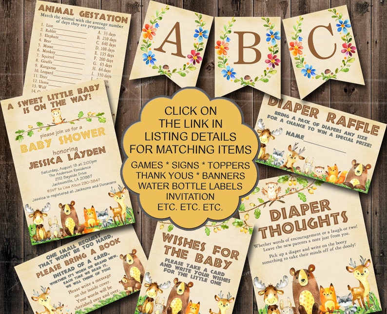 Woodland Baby Shower Game Bingo Printable Woodland Animals - Etsy