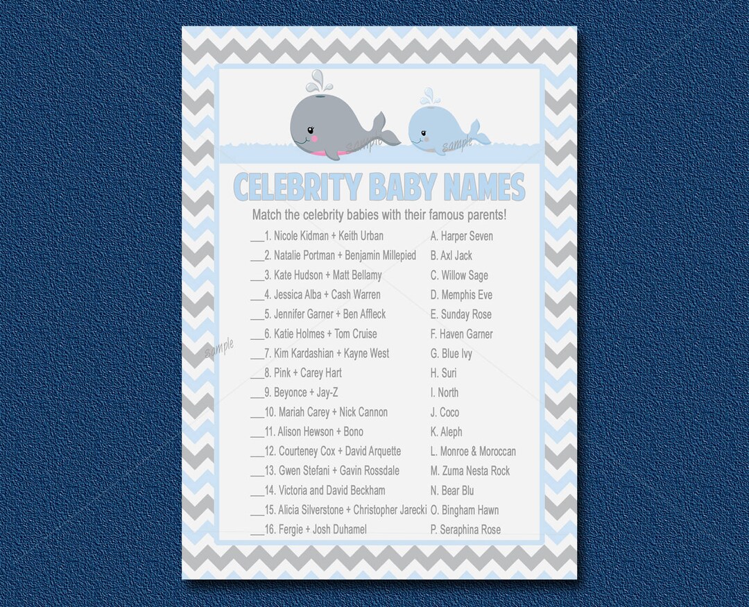 Whale Baby Shower Game, Celebrity Baby Shower Game Printable, Chevron ...