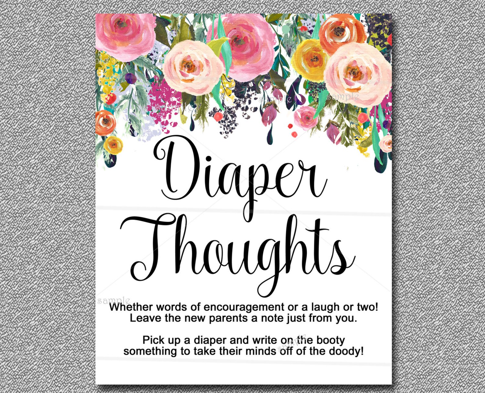Floral Baby Shower Diaper Thoughts Game Sign Printable Boho Baby Shower ...