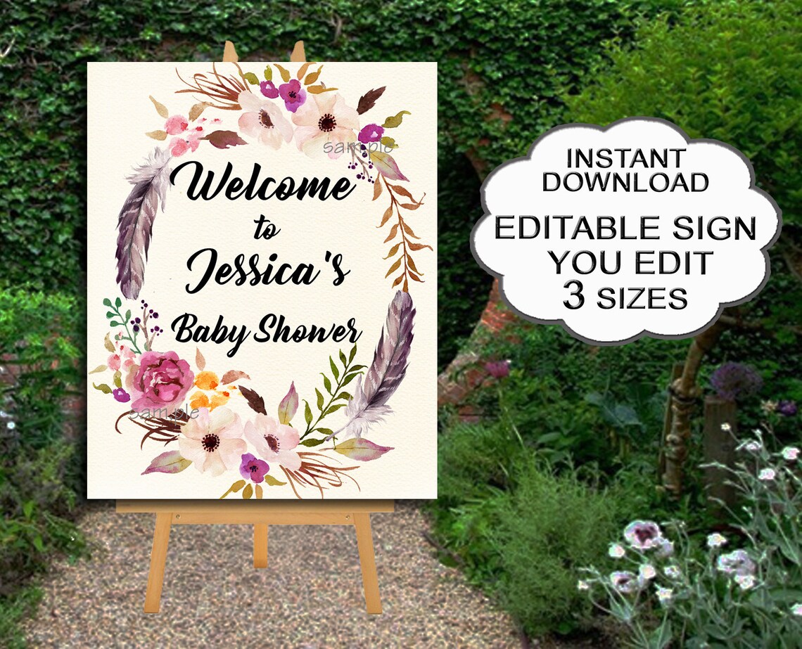 Boho Baby Shower Welcome Sign or Bridal Shower 3 Sizes | Etsy