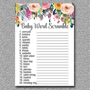Floral Baby Shower Game, Word Scramble Baby Shower Game Printable ...