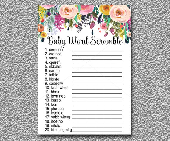 Floral Baby Shower Game Word Scramble Baby Shower Game | Etsy