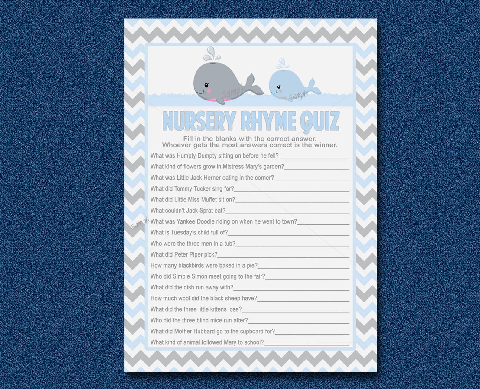 Whale Baby Shower Game Nursery Rhyme Quiz Game Printable - Etsy