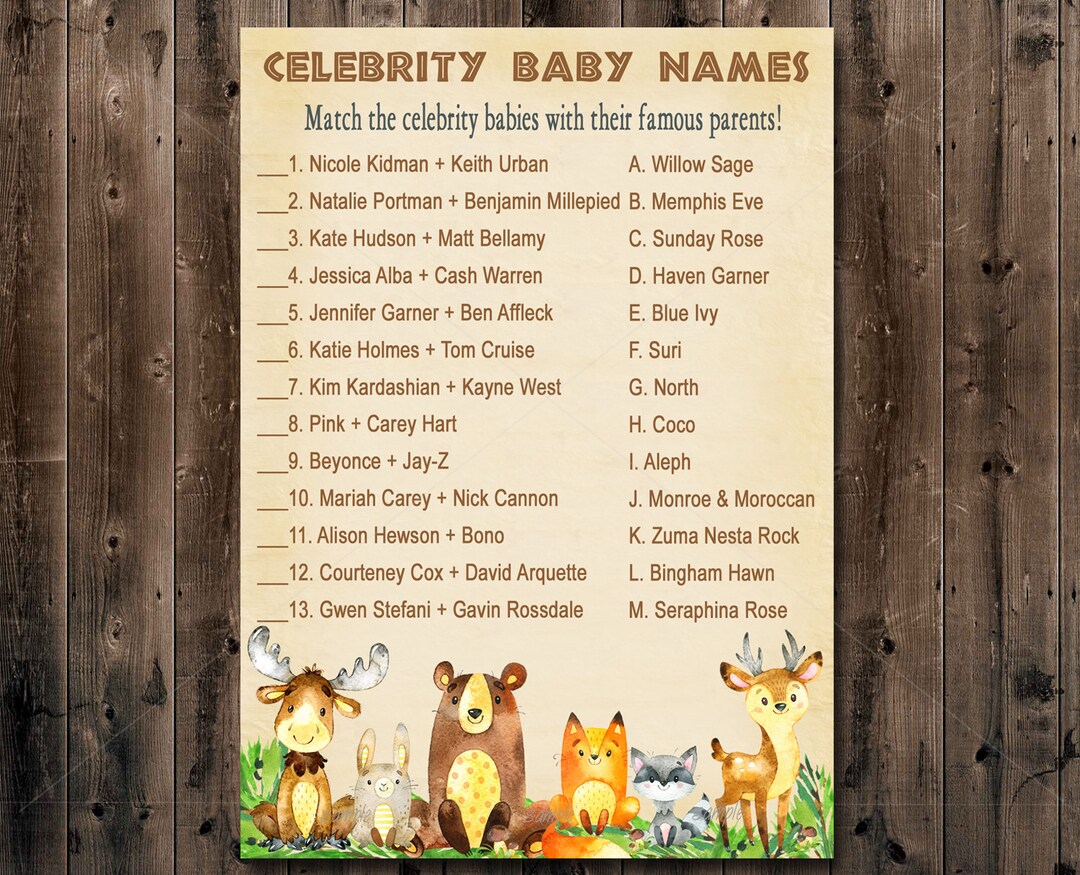 Woodland Baby Shower Game, Celebrity Baby Shower Game Printable ...