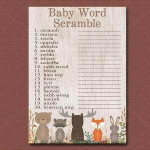 Woodland Baby Shower Game, Word Scramble Game, Printable Woodland ...
