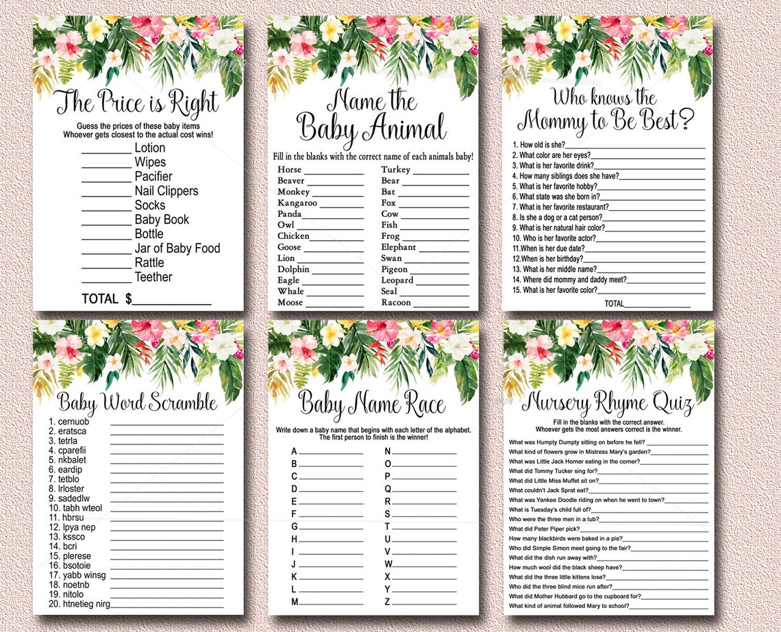 Tropical Baby Shower Games Package 8 Pack of Printable Games - Etsy