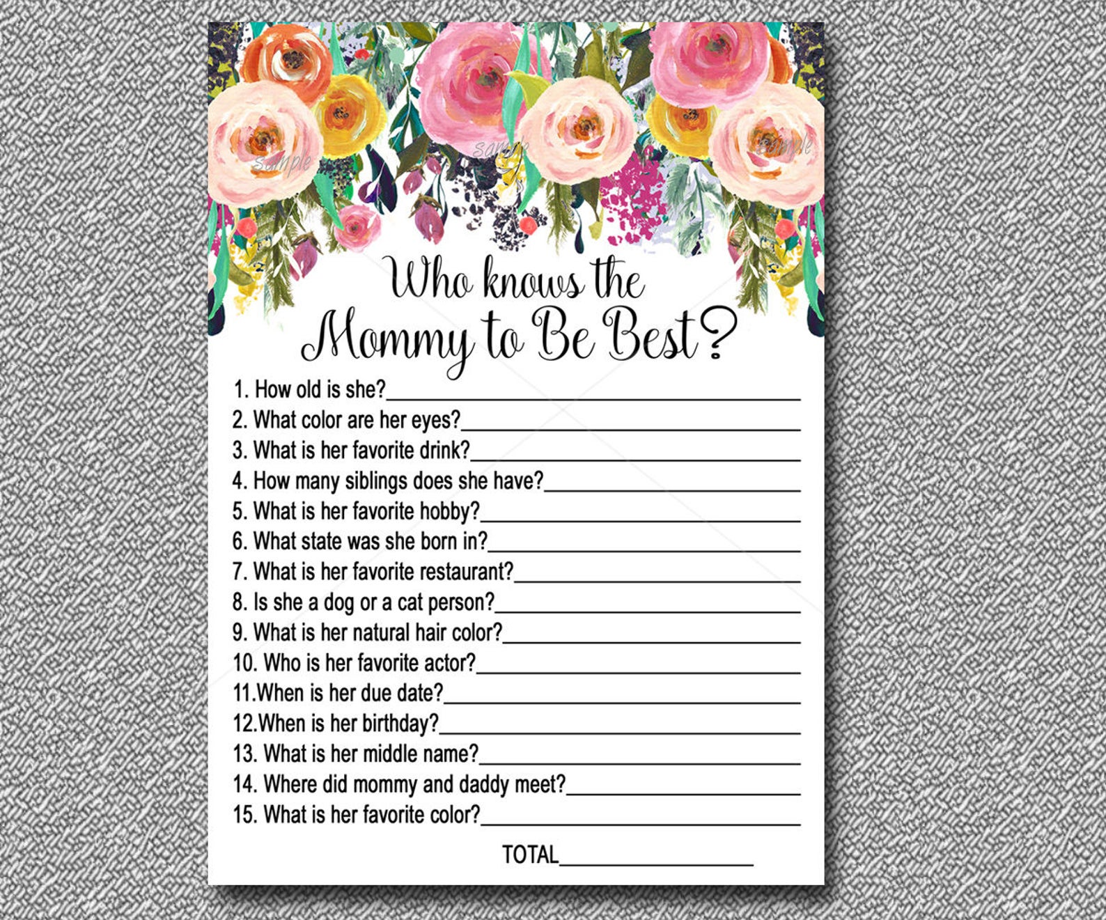 Floral Baby Shower Game Who Knows Mommy Best Baby Shower - Etsy