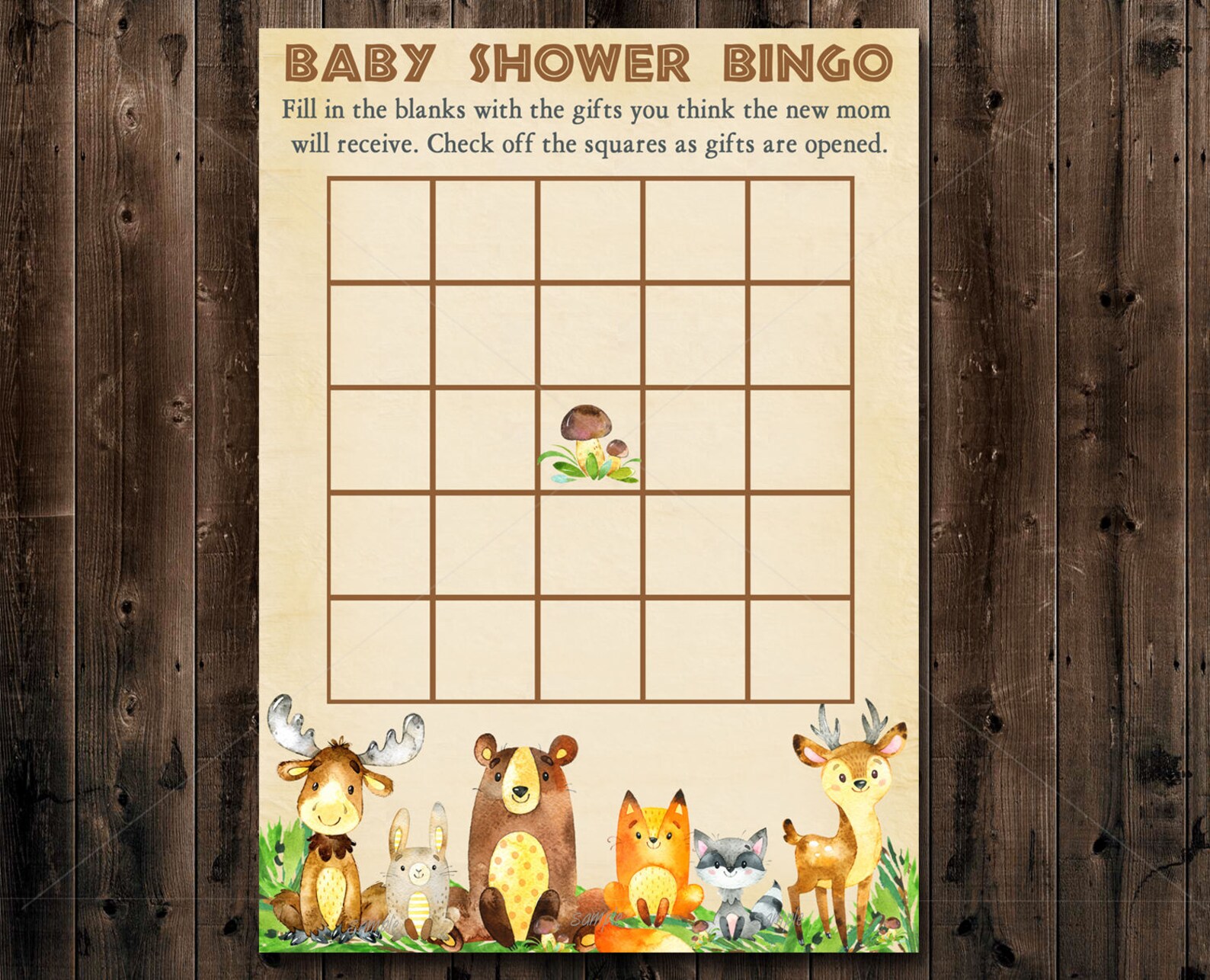Woodland Baby Shower Game Bingo Printable Woodland Animals | Etsy