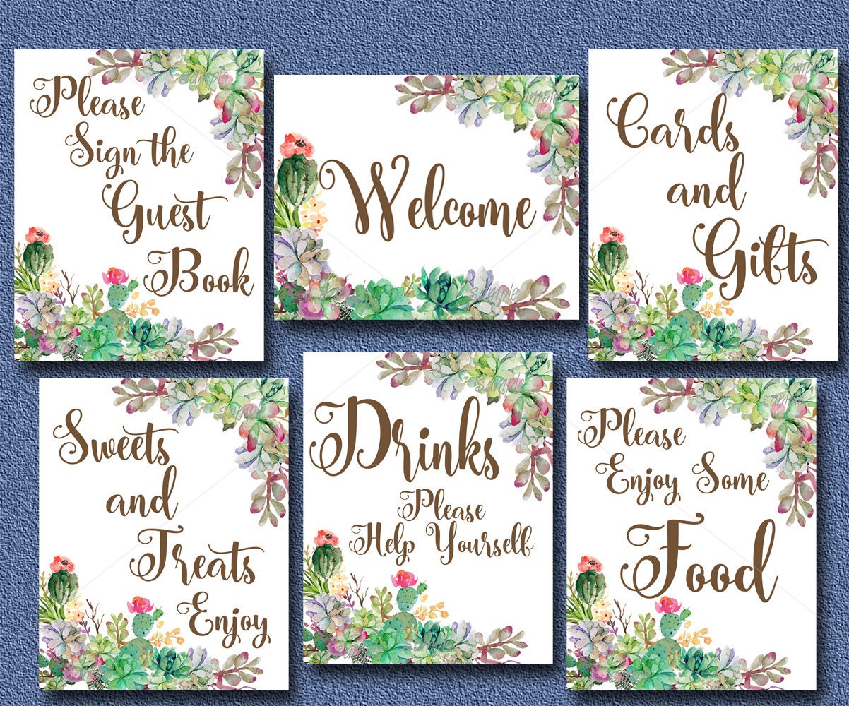 Succulent Baby Shower Table Signs Set of 6 Printable Cactus | Etsy