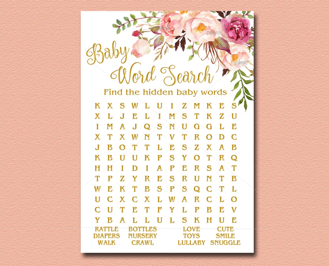 Gold Printable Boho Floral Baby Shower Word Search Game - Etsy