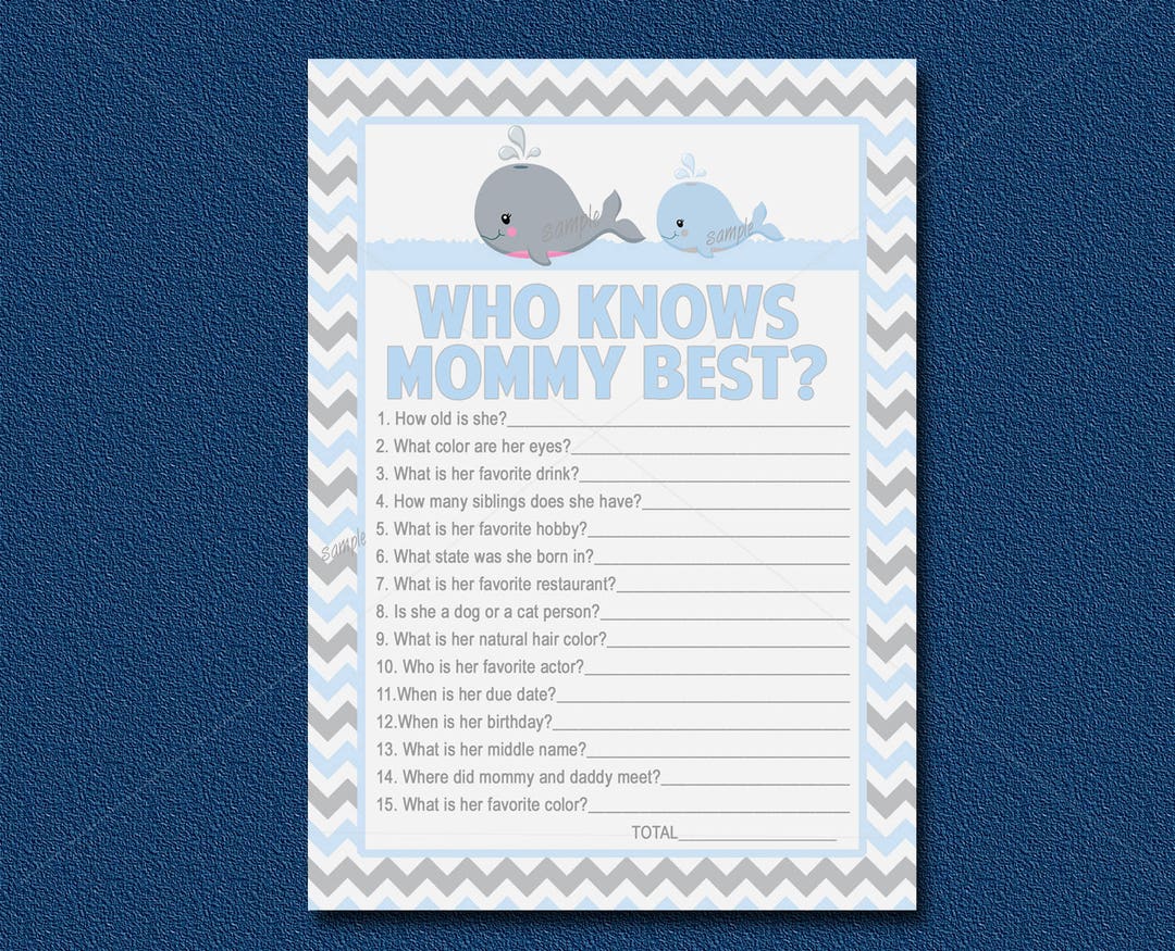 Whale Baby Shower Game, Who Knows Mommy Best, How Well Do You Know the ...