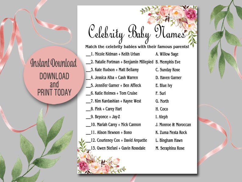 Celebrity Baby Name Baby Shower Game Printable Watercolor - Etsy