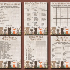 Woodland Baby Shower Game Package, 6 Printable Forest Animal Games ...