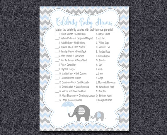 Elephant Baby Shower Game Celebrity Baby Name Game Printable | Etsy