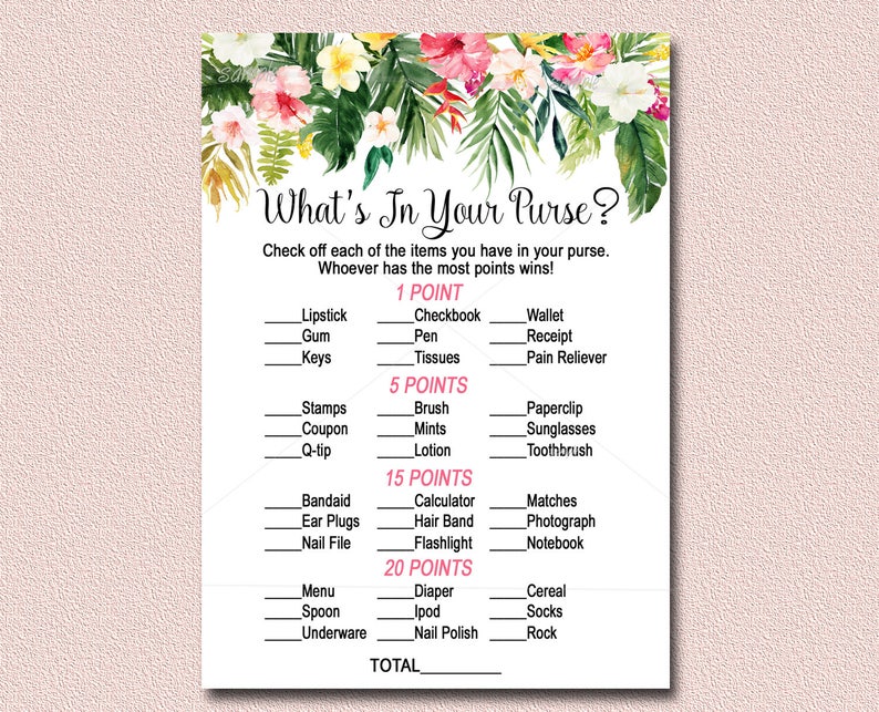 Tropical Baby Shower Whats in Your Purse Game Printable - Etsy