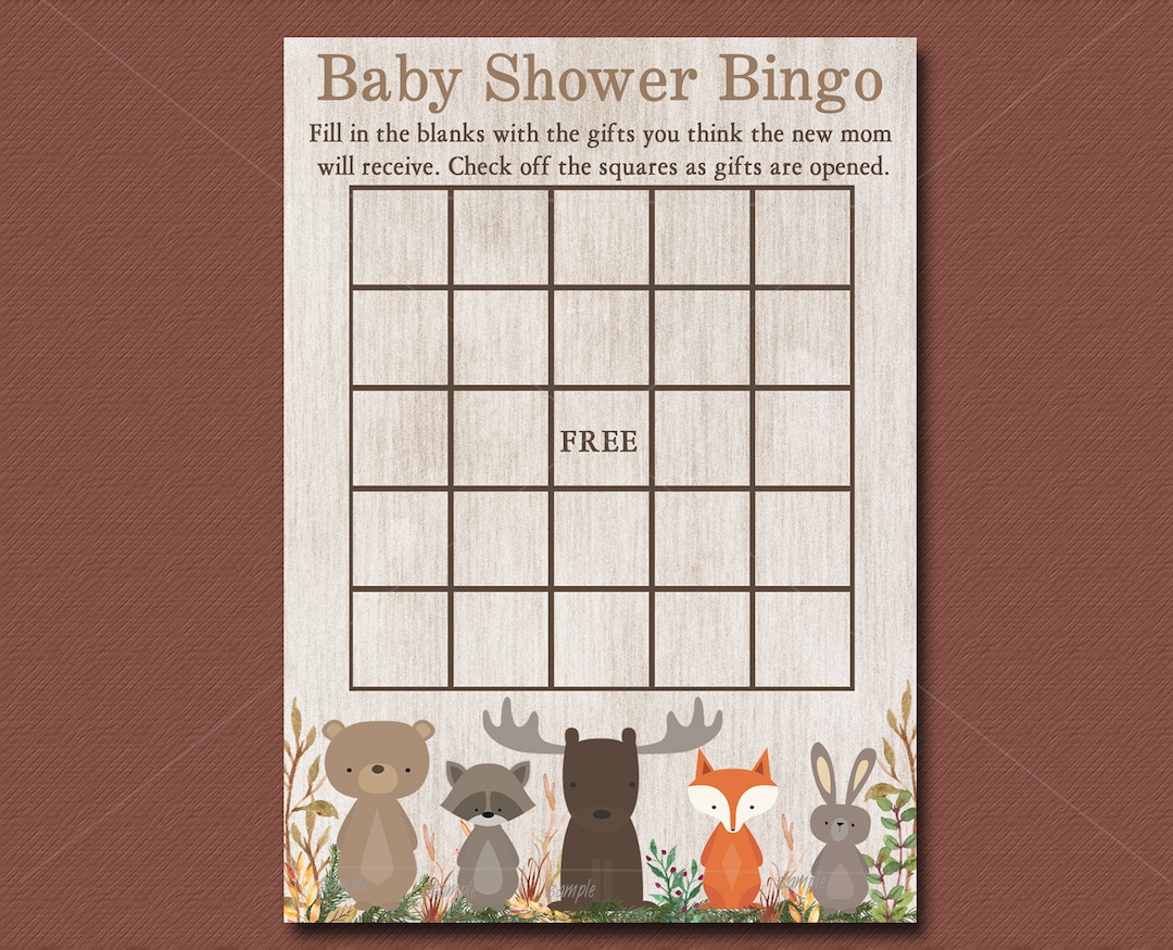 Woodland Baby Shower Game, Bingo Card, Printable, Animals Baby Shower ...