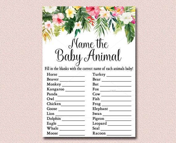 Tropical Baby Shower Game Name the Baby Animals Game | Etsy
