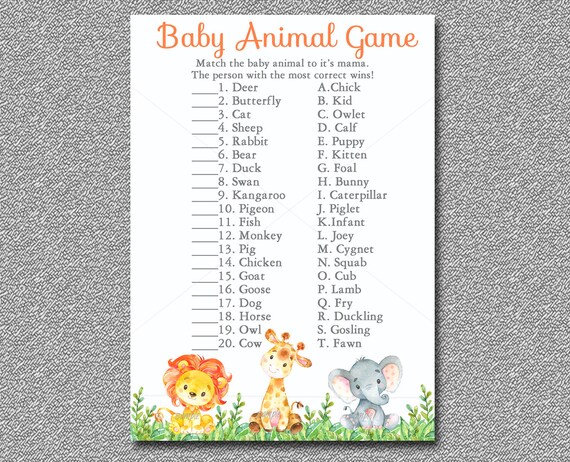 Safari Baby Shower Game Baby Animals Game Printable Jungle - Etsy Singapore