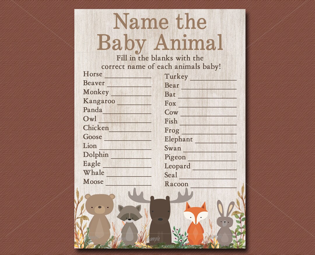 Woodland Baby Shower Game, Name the Baby Animals Game Printable, Forest ...