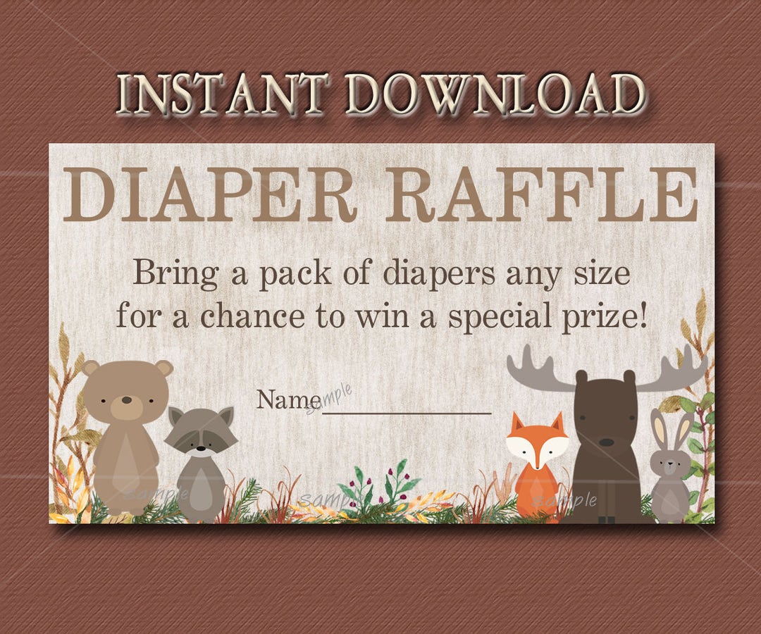 Woodland Diaper Raffle Card Insert, Printable Woodland Baby Shower ...