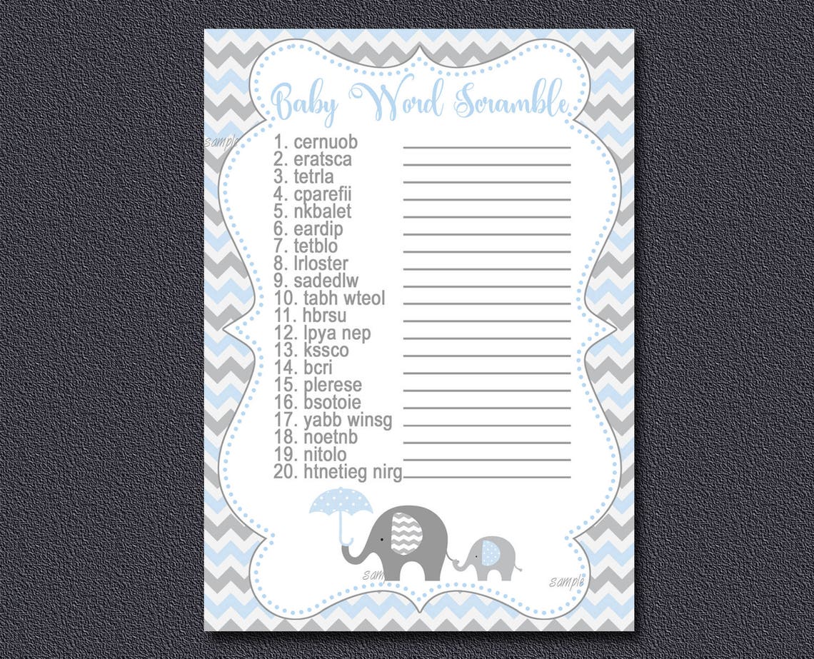 Elephant Baby Shower Game Word Scramble Game Printable Boy - Etsy
