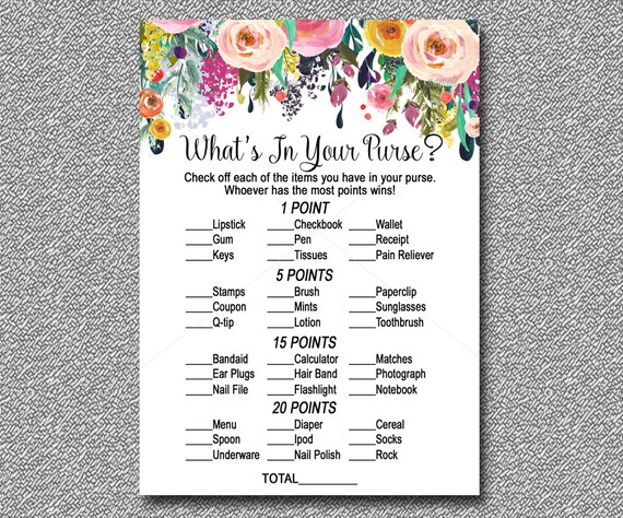 Floral Baby Shower Game Whats in Your Purse Game Printable | Etsy