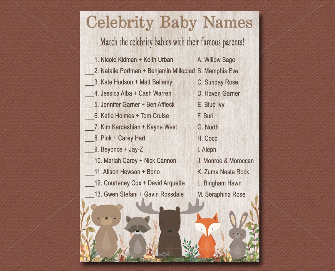 Woodland Baby Shower Game Celebrity Baby Shower Game - Etsy