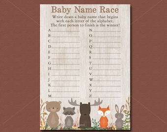 Woodland Baby Name Race Game, Baby Shower Game, Baby Shower Game ...