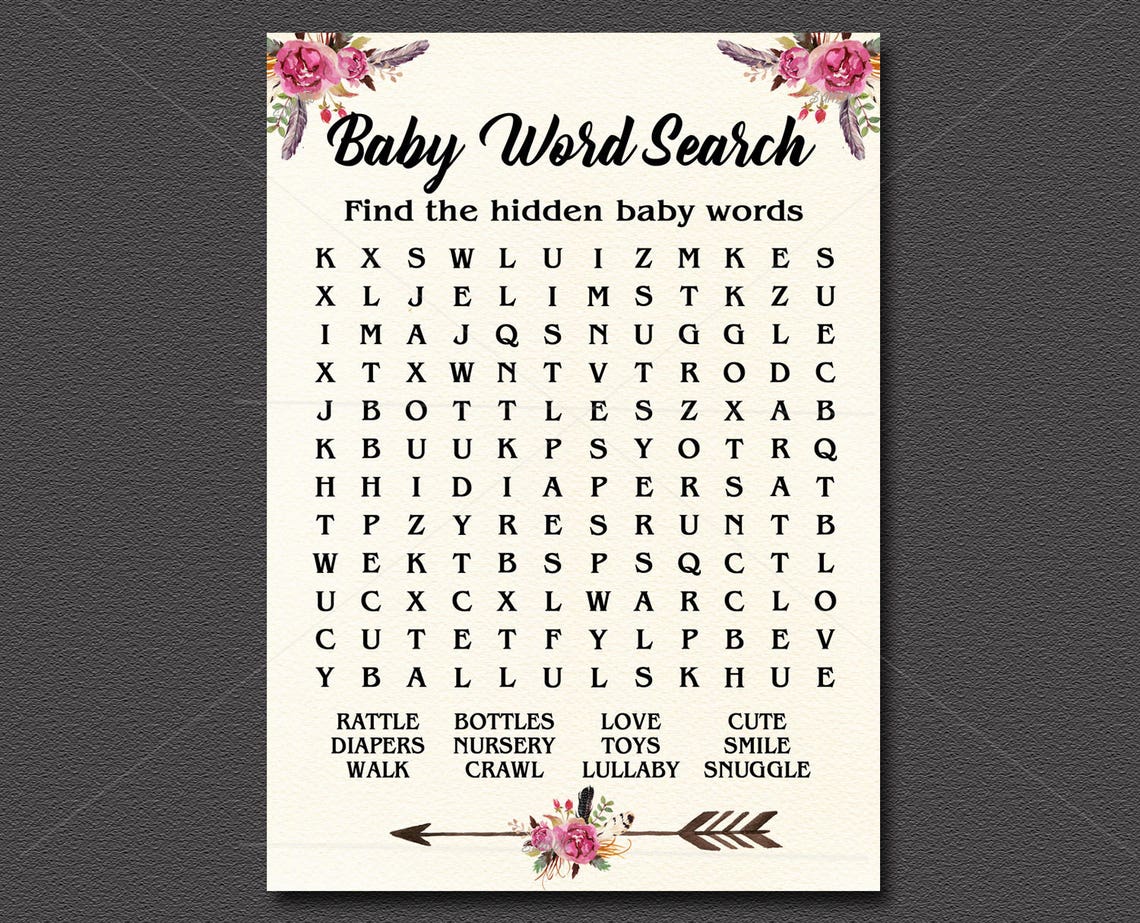 Boho Baby Shower Word Search Game Printable Tribal Bohemian - Etsy