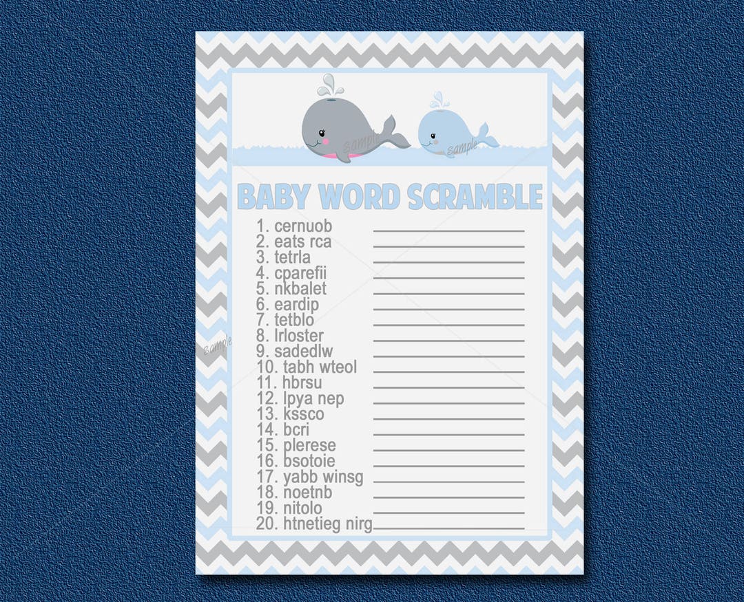 Whale Baby Shower Game, Word Scramble Game, Printable Nautical Baby ...