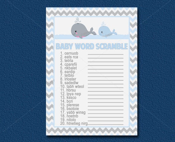 Whale Baby Shower Game Word Scramble Game Printable Nautical | Etsy
