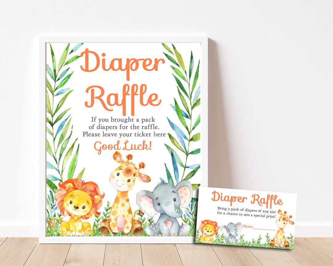 Safari Baby Shower Diaper Raffle Insert Card & Sign, Printable Jungle ...