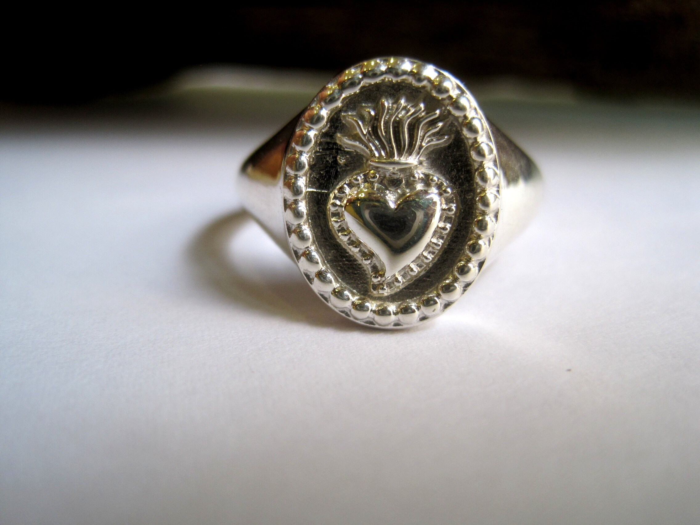Sacred Heart silver ring | Etsy