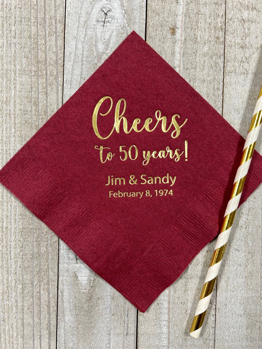 Personalized 50th Anniversary Golden Napkins Wedding Custom Monogram ...