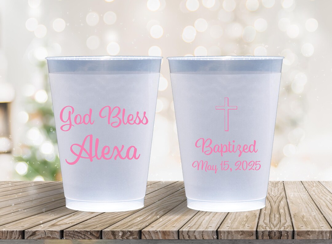 Personalized Frosted Cups Baptism Communion Cross Religious Design Cups ...