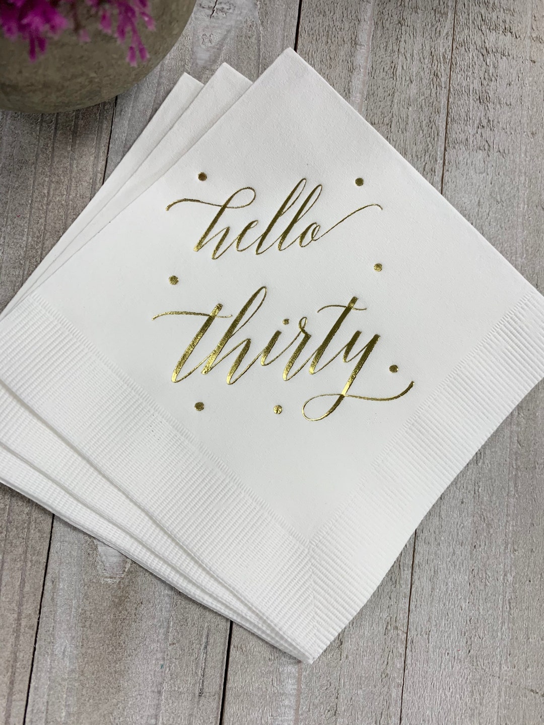 Hello Thirty White W/metallic Gold Foil Cocktail Beverage Napkins 3 Ply ...