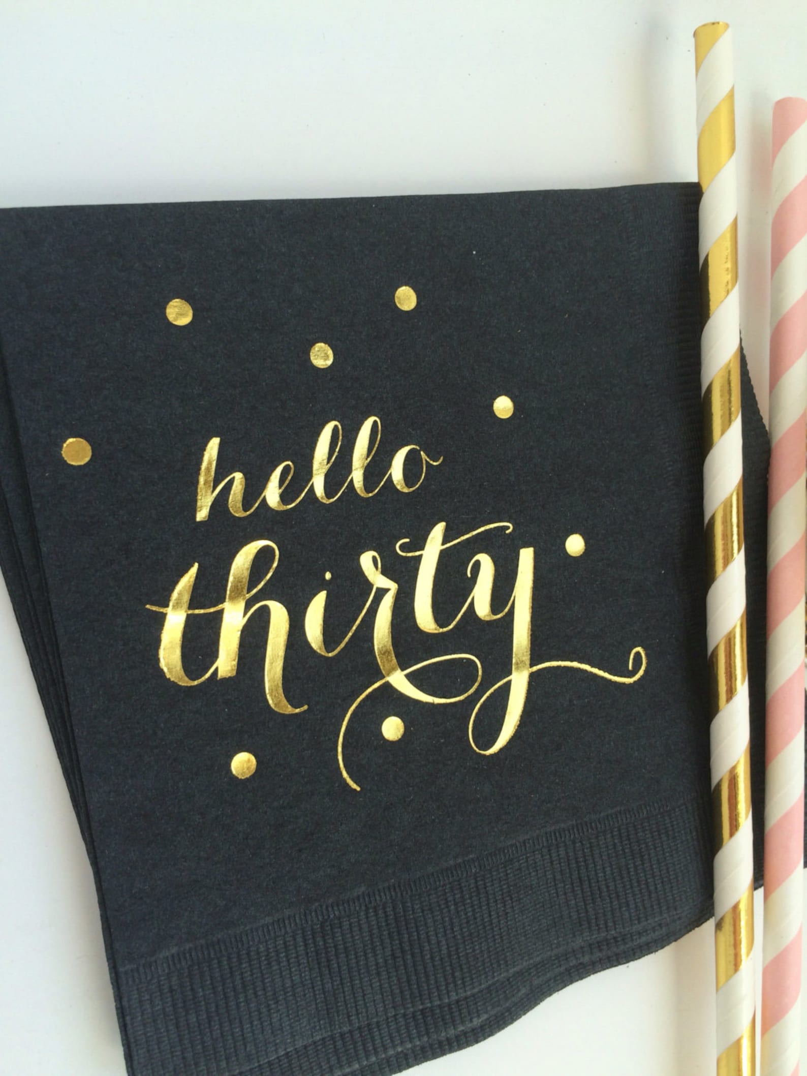 Hello Thirty Black w/Metallic Gold Foil Cocktail Beverage | Etsy