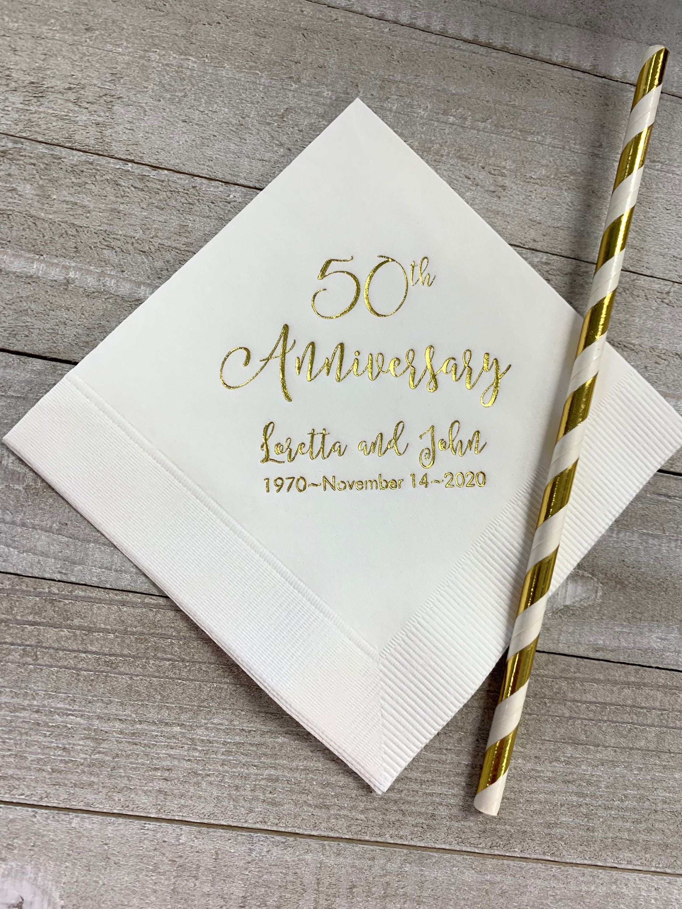 Personalized 50th Anniversary Golden Napkins Wedding Custom Monogram ...
