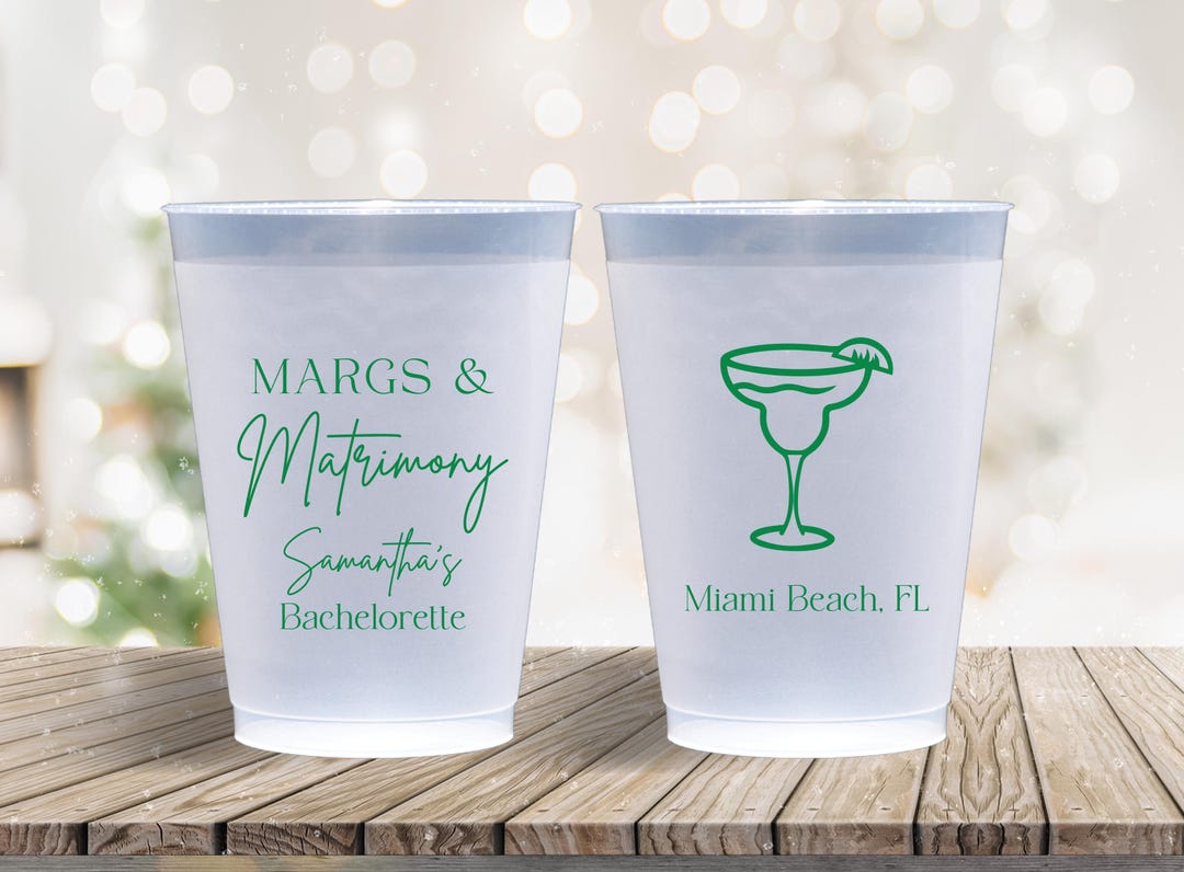 Personalized Frosted Cups Margs & Matrimony Margarita Bachelorette ...