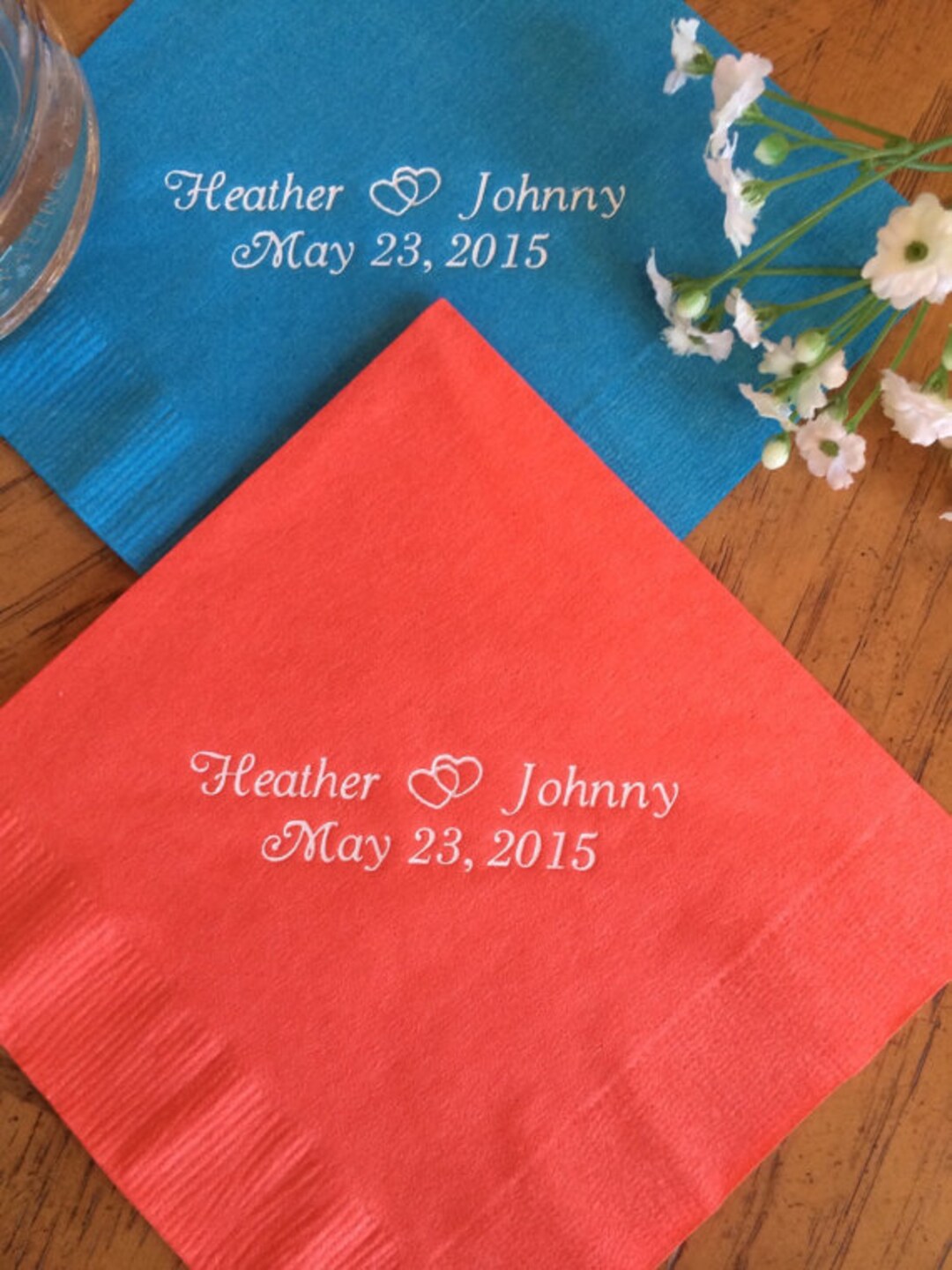 50 Personalized Napkins With Overlapping Hearts Between the Names, Pick ...