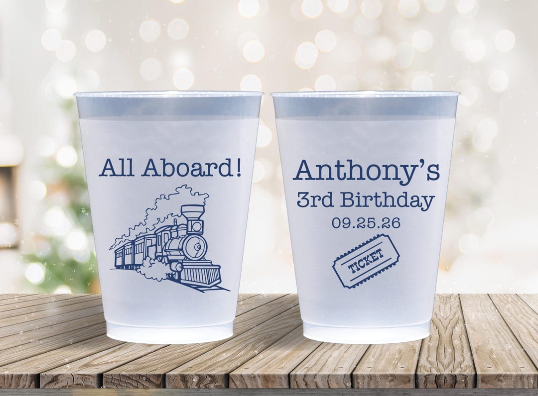 Personalized Frosted Cups Birthday Train Trains Choo Choo Custom Cups ...