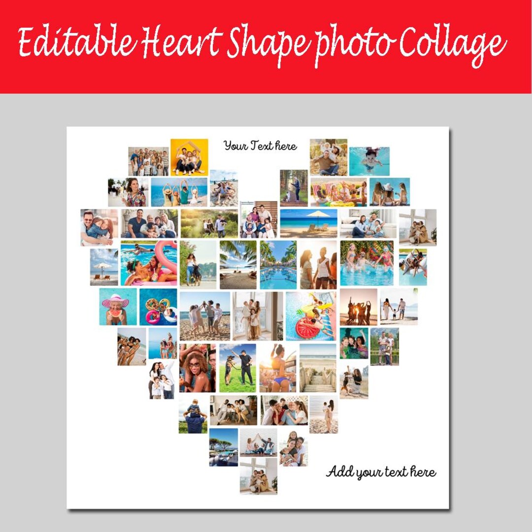 Editable Heart Shape Photo Collage Template. Drag and Drop Your Own ...
