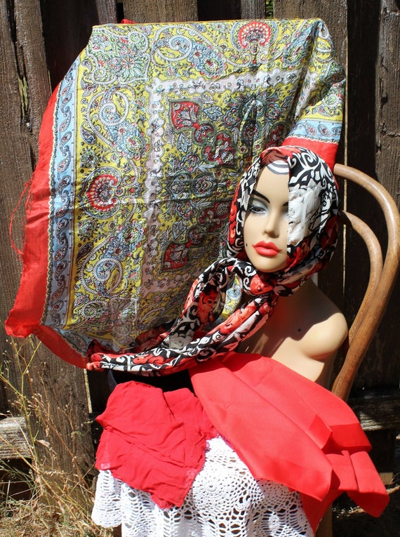 vintage scarf red sheer - Gem