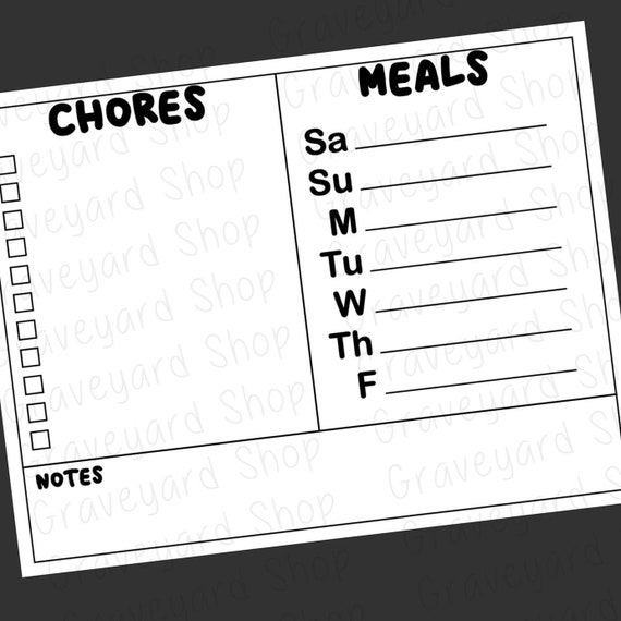 Chore & Meal Plan Chart Meal Plan Chart Chore Chart - Etsy