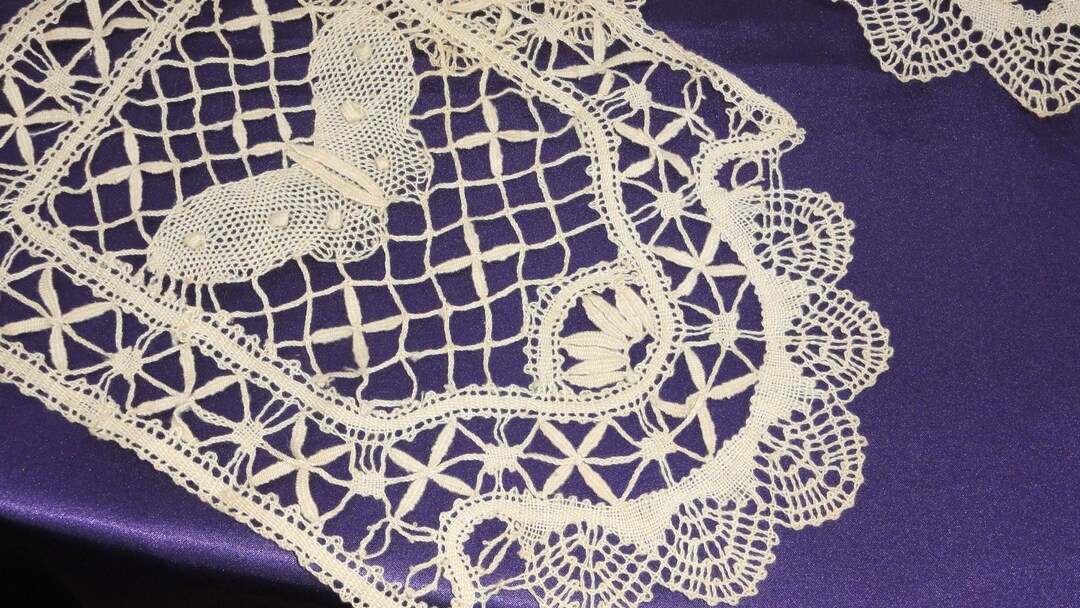 Delicate Lace Antimacassar Doily Set in Beautiful Condition. Never Used. Three Pieces With ...