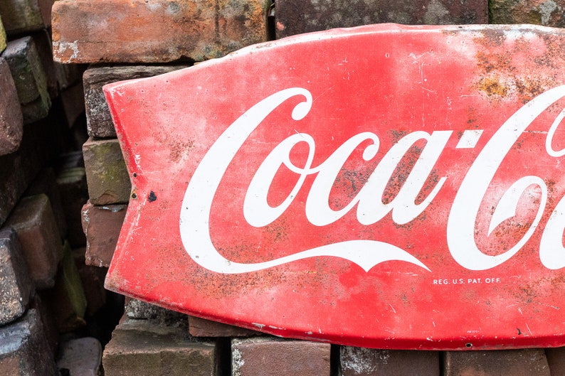 Coke Fishtail Sign Vintage Coca-cola Advertising Signage - Etsy