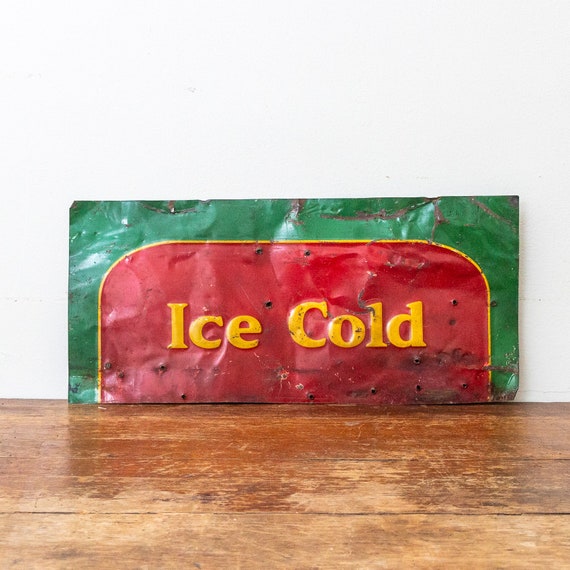 Coca-cola Ice Cold Sign Vintage Coke Embossed Red and Green - Etsy