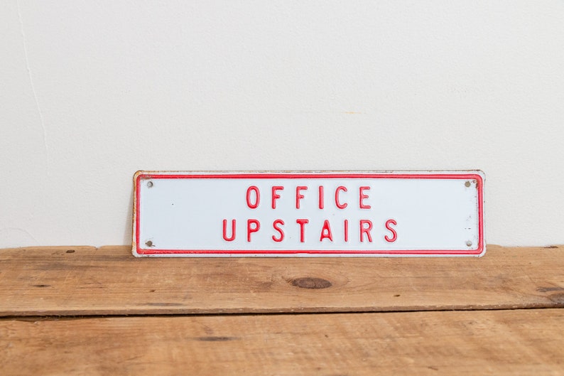 Office Upstairs Sign Vintage Embossed Red and White Wall | Etsy